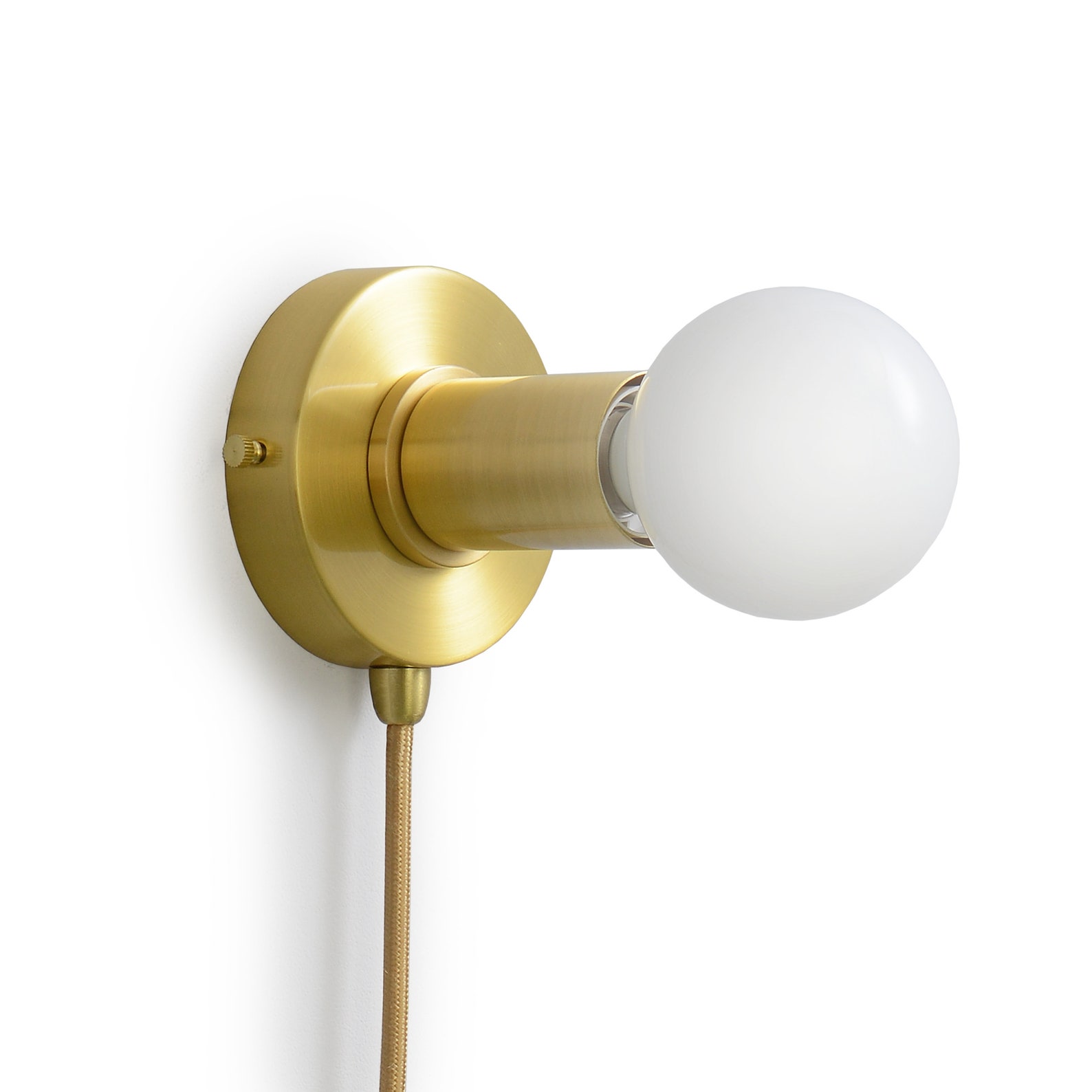 White Plug-in Wall Sconce Light With Gold Ring Industrial Modern ...