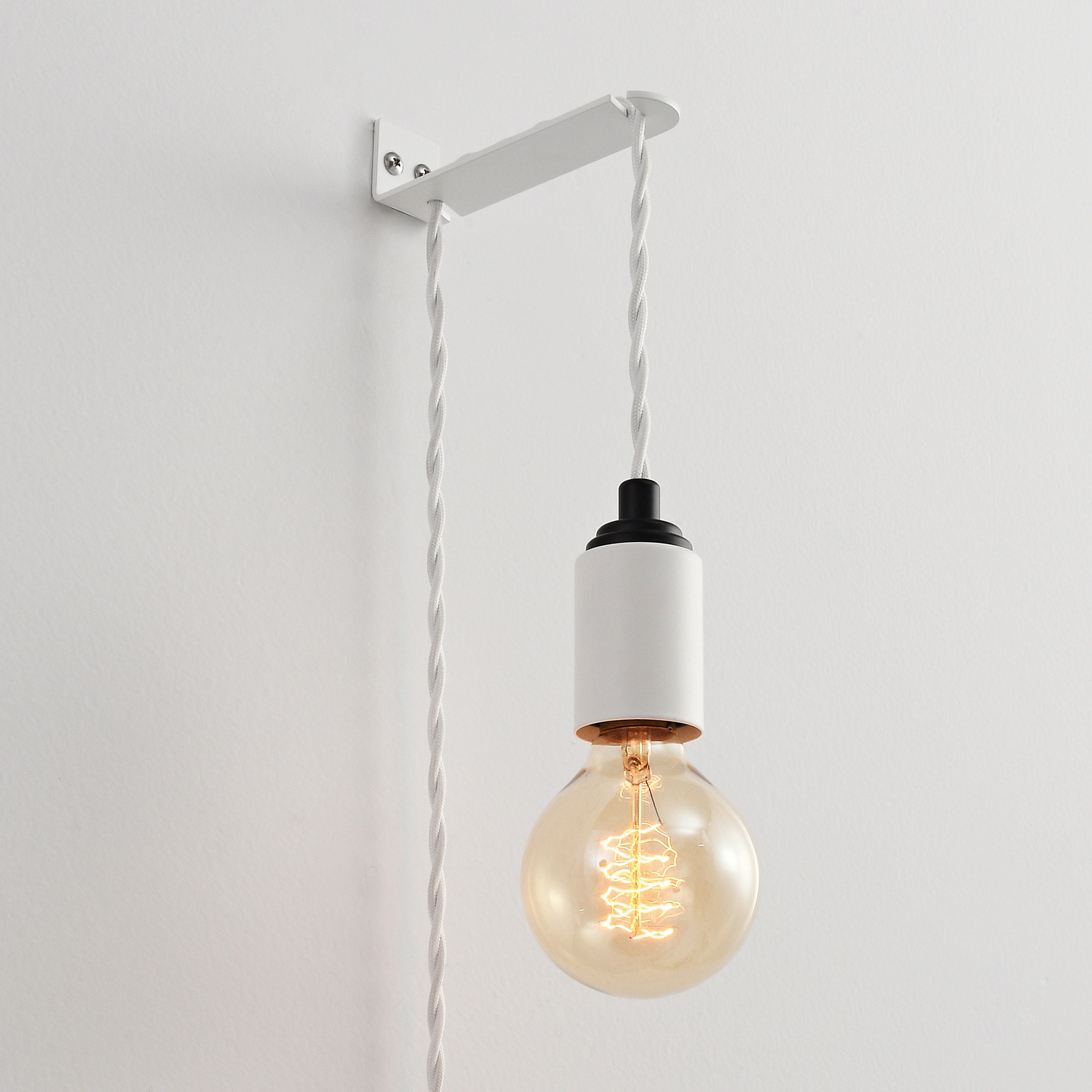 White Wall Bracket for Hanging Plug-in Pendant and Plant on | Etsy