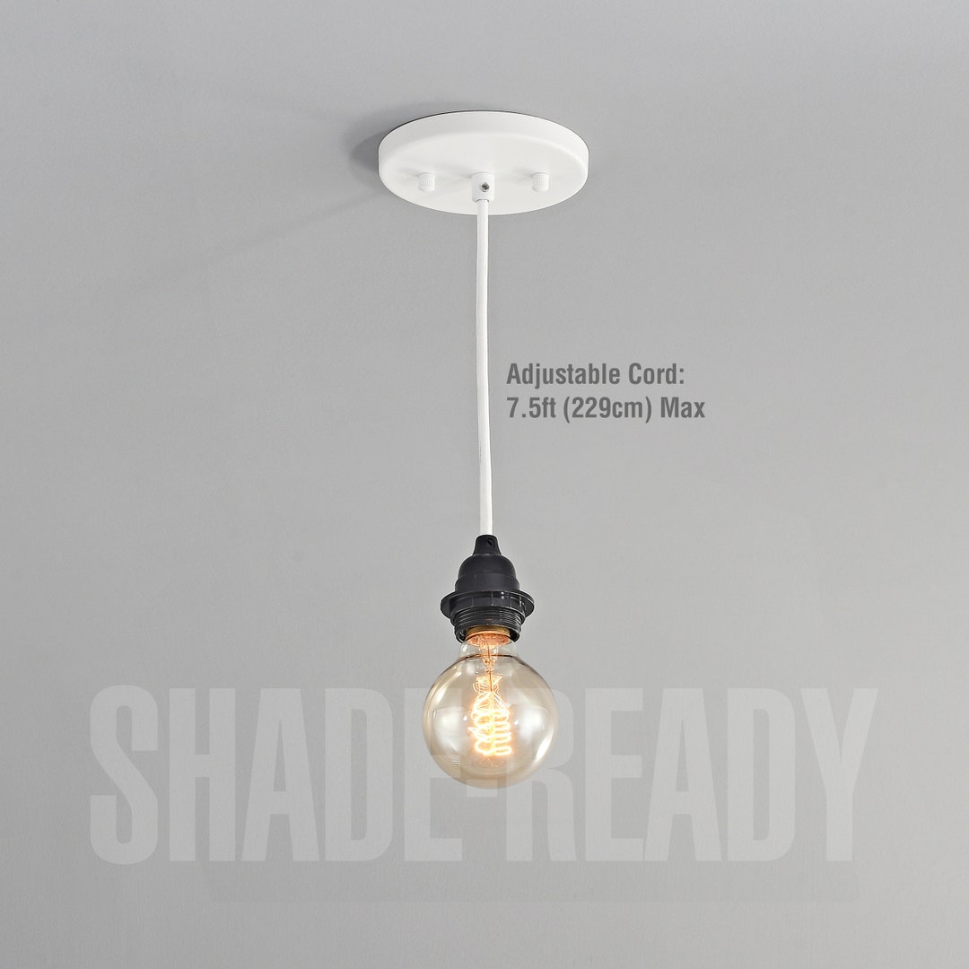 Shade-ready Pendant Light Kit With White Fabric Cord & Black Threaded ...