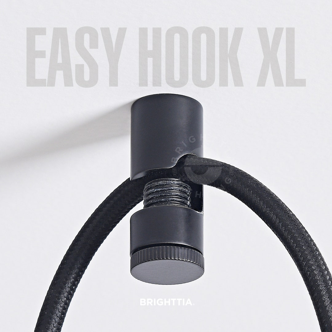 Large Black Easy Hook - Heavy Duty Minimalist Cord Keeper Hook for Swag ...