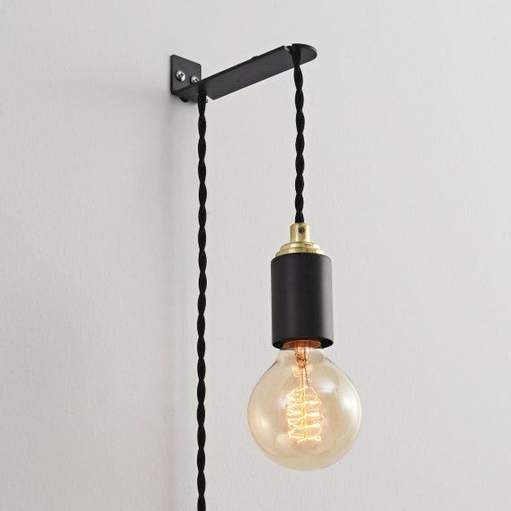 Black Gold Light With Plug in Cord and Wall Bracket Kit Modern Minimalist Exposed Bulb Hanging Light for Wall and Ceiling STEP UP Etsy UK