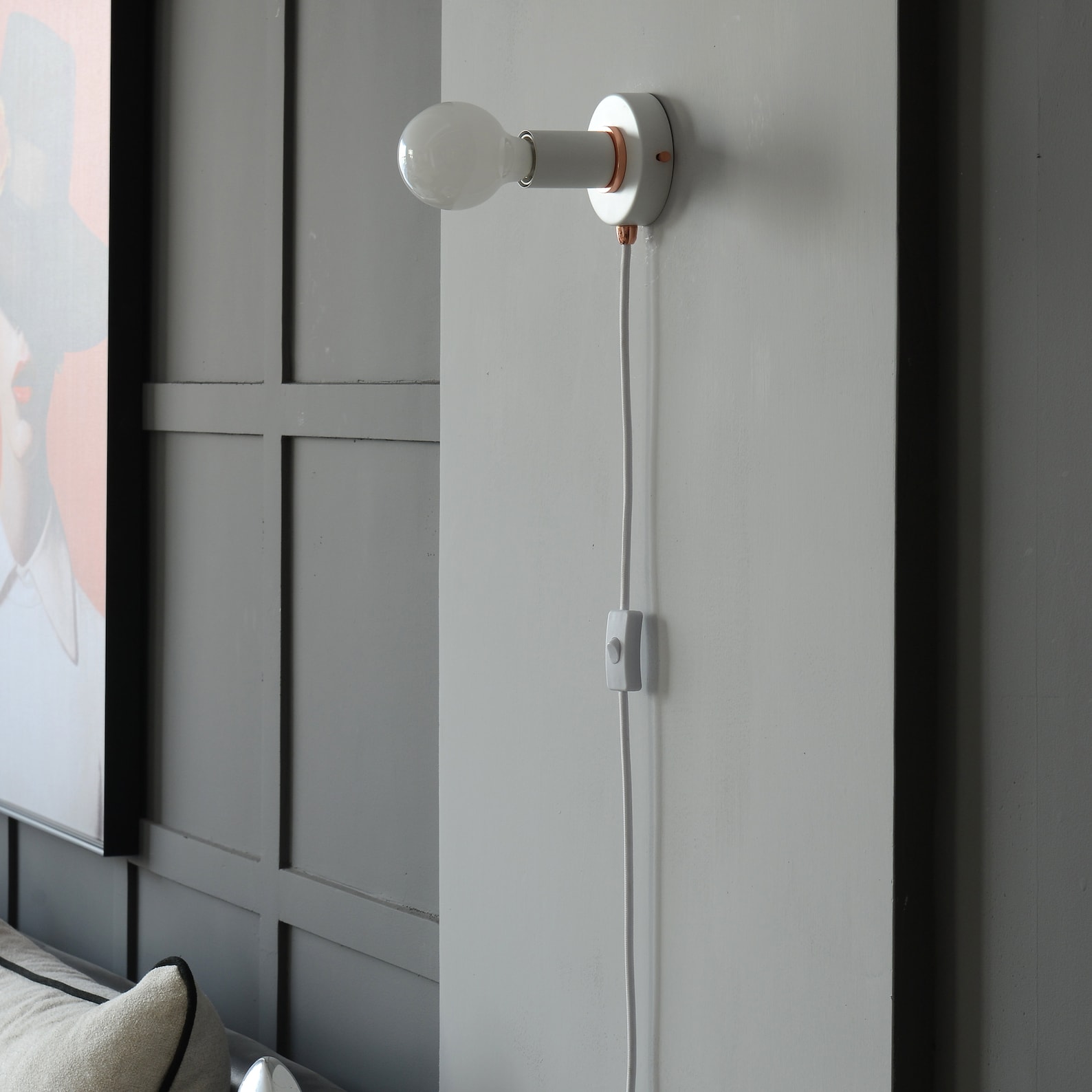 White Plug in Wall Sconce Light With Rose Gold Ring Flush | Etsy