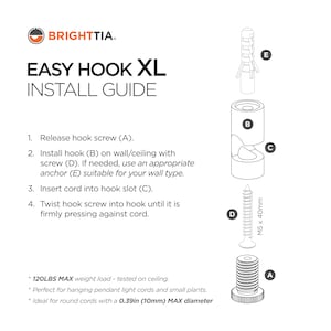 Large Black Easy Hook - Heavy Duty Minimalist Cord Keeper Hook for Swag ...