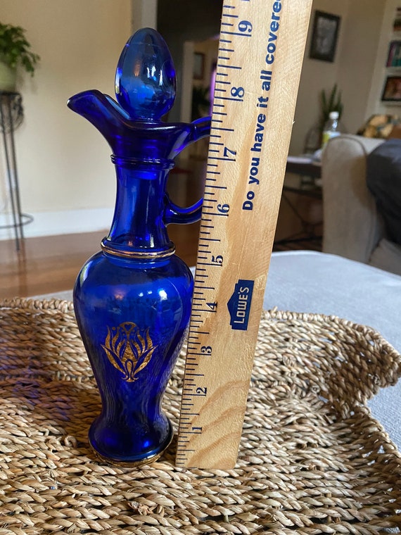 Avon Cobalt Blue Decanter Bottle with Handle - Cork S… - Gem