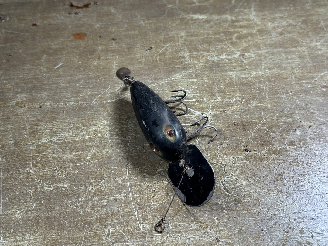 Black Hellbender Antique Fishing Lure W Beaded Eyes ~ Very Old ...