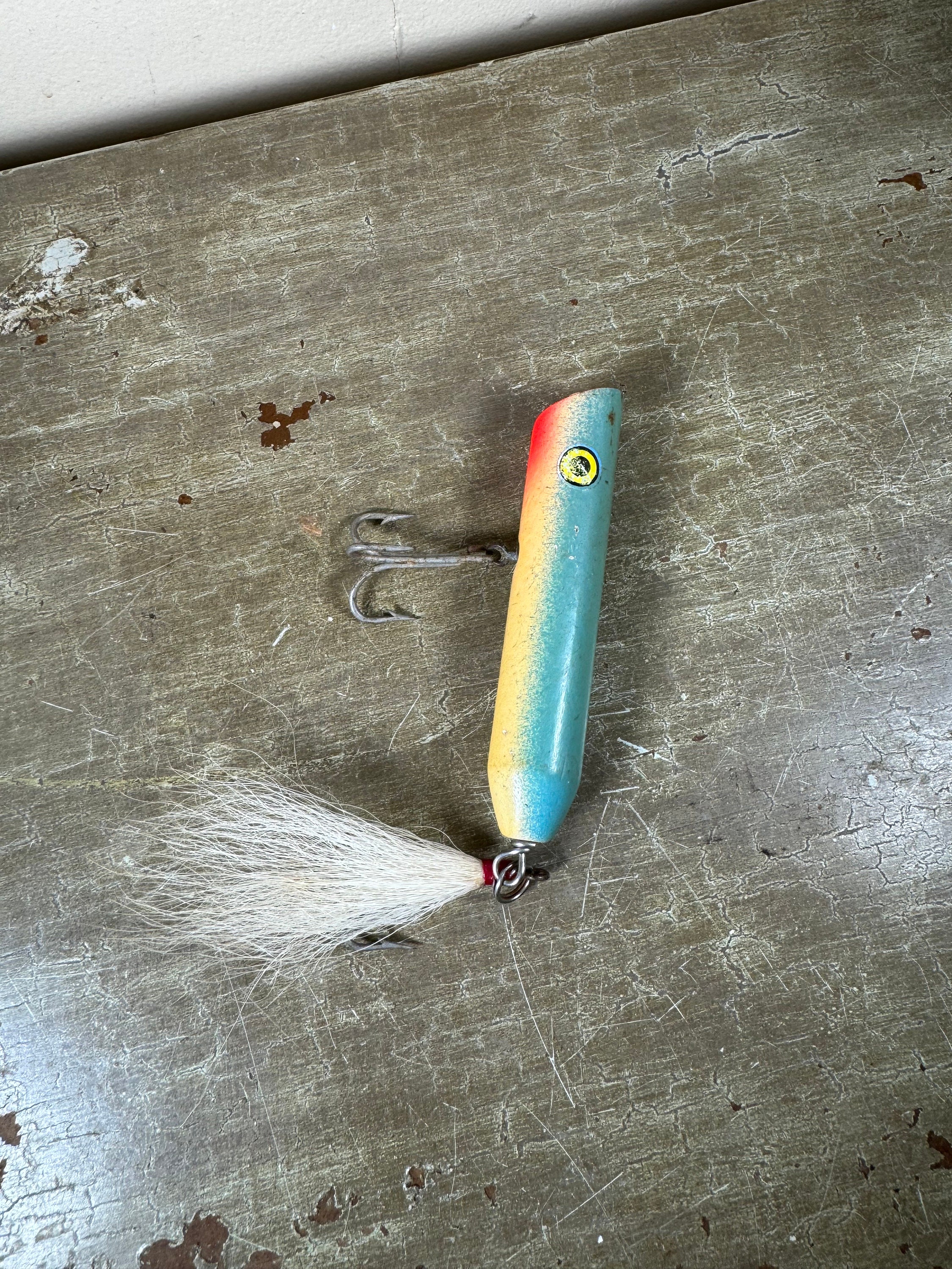 Large Wooden Fishing Lure W Treble Hooks | Hand Painted | Antique ...