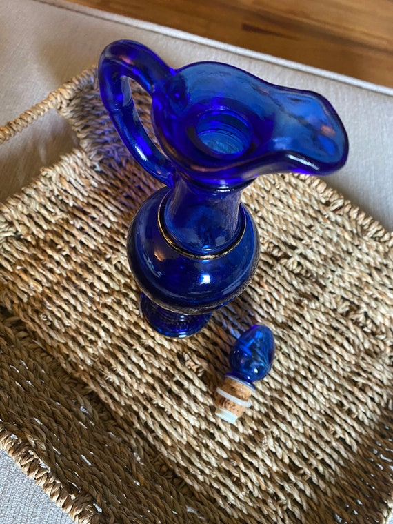 Avon Cobalt Blue Decanter Bottle with Handle - Cork S… - Gem