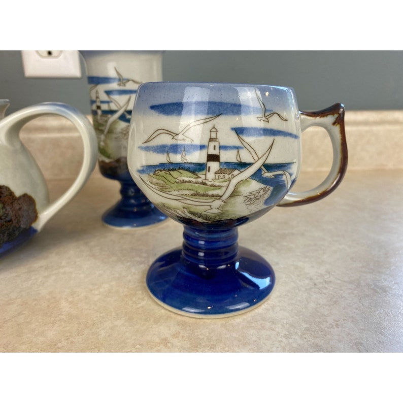 Hand Crafted Otagiri Original Japan Lighthouse and Sea Tea Pot and Cups ...