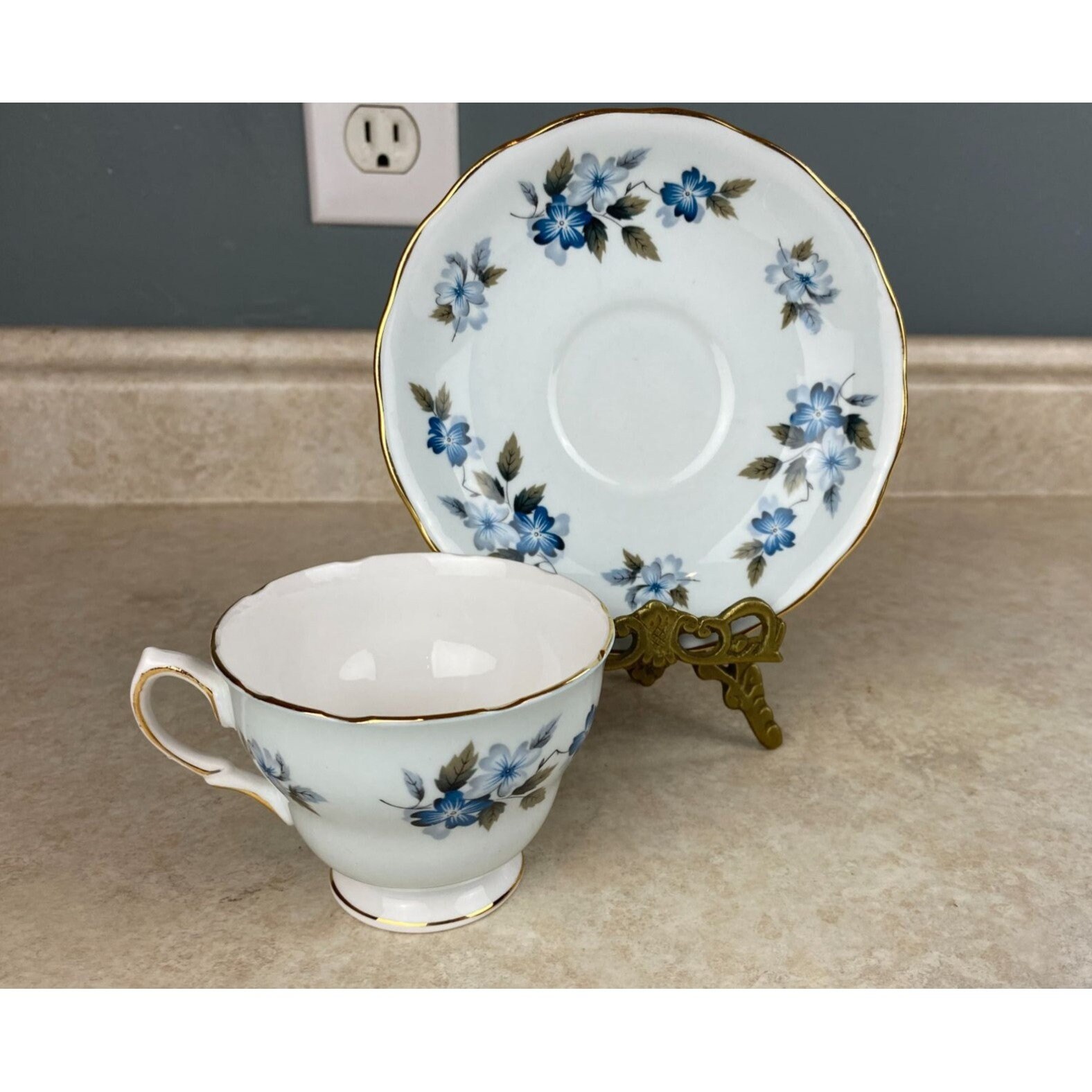 Colclough 8242 Blue & White Flowered Bone China Tea Cup and Saucer Set ...