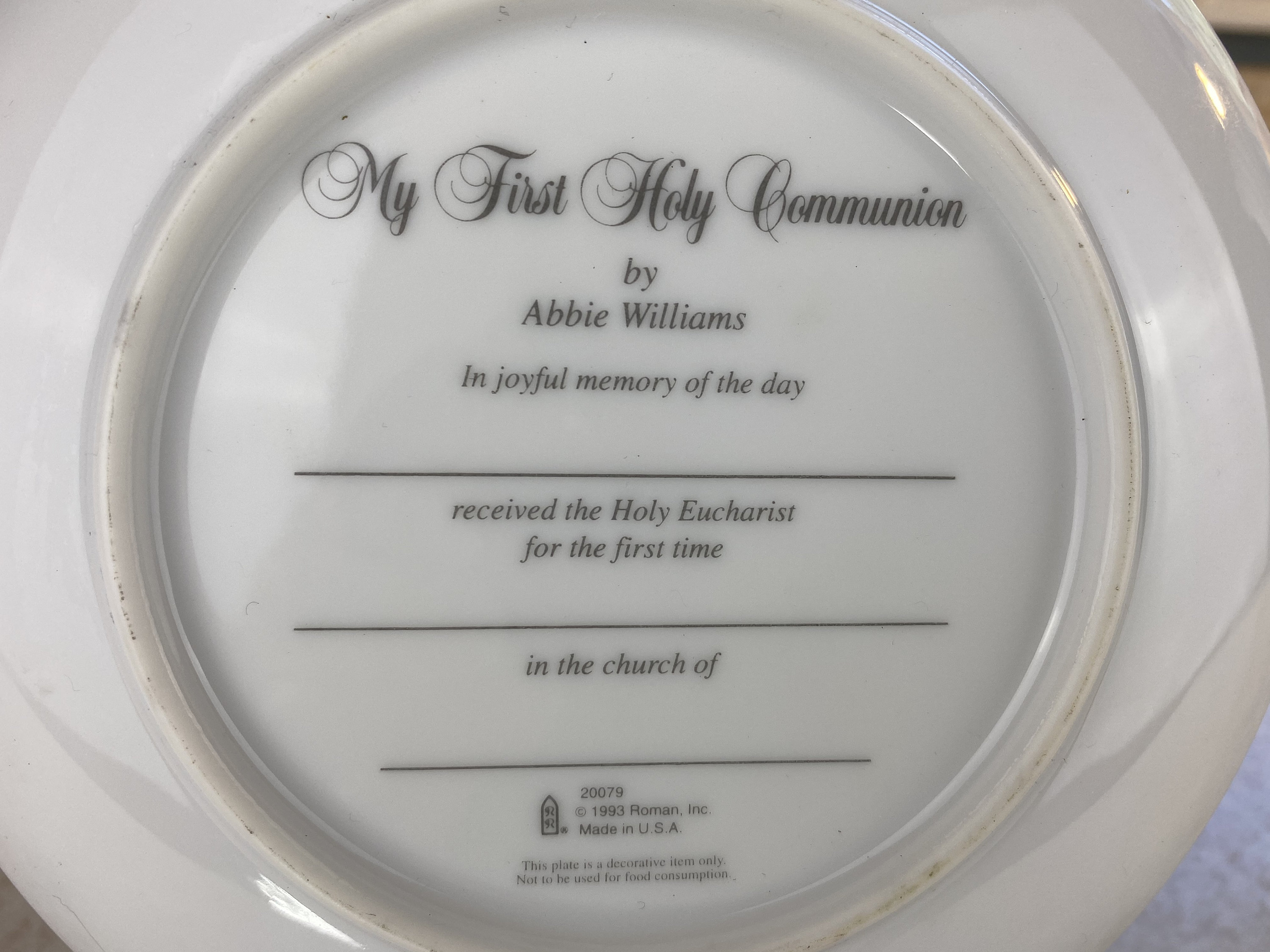 My First Holy Communion Plate by Abbie Williams 1993 Roman Inc. - Etsy