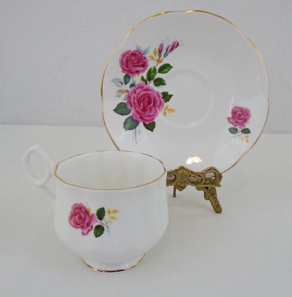Rosina Pink Roses England Fine Bone China Tea Cup and Saucer - Etsy