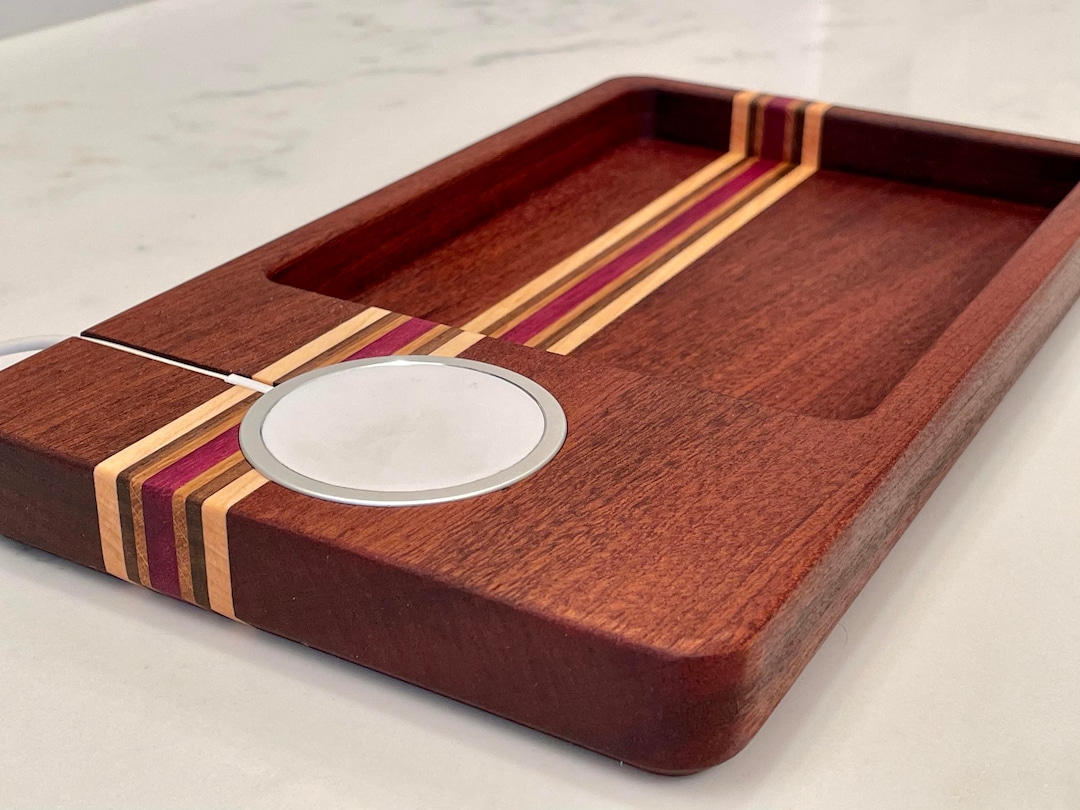 IPhone Magsafe Charger Tray - Hardwood Stand and Valet Catchall Tray ...
