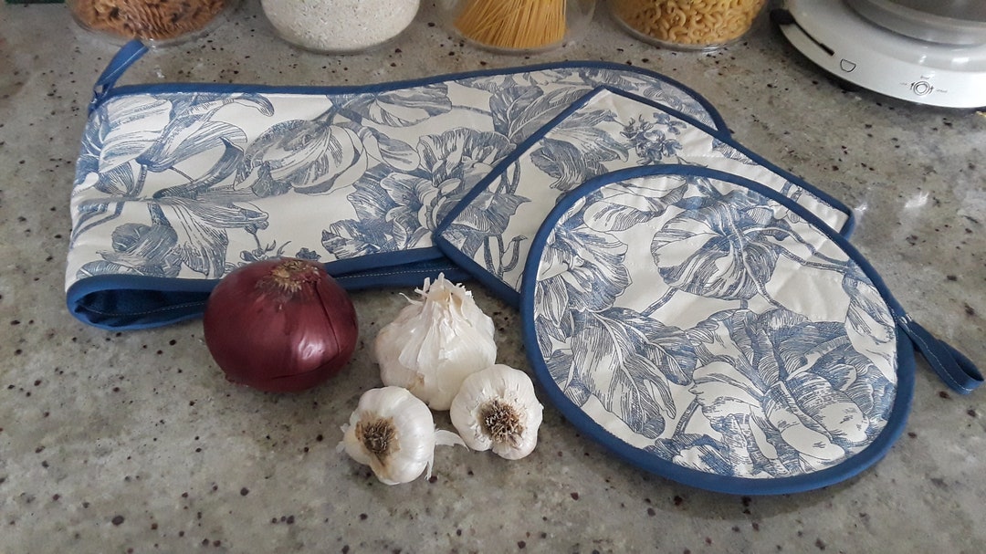 Floral Design, Denim-backed Pot Holder/oven Mitt Set That Double as ...
