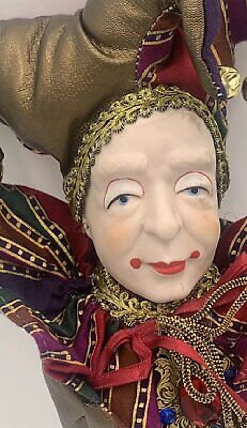 Vintage RARE Jester Doll Harlequin Marotte Puppet Wooden Handle Theatre ...