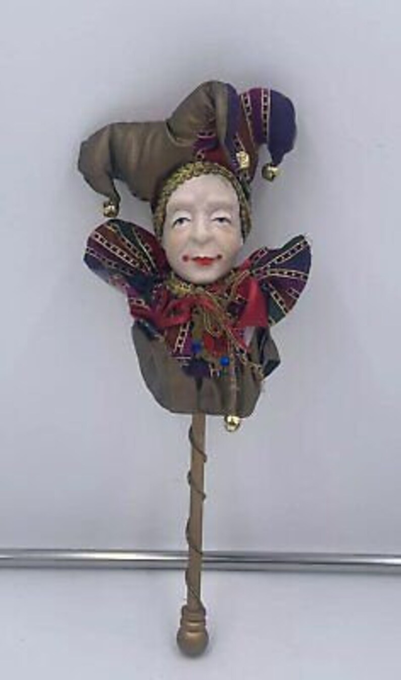 Vintage RARE Jester Doll Harlequin Marotte Puppet Wooden Handle Theatre ...