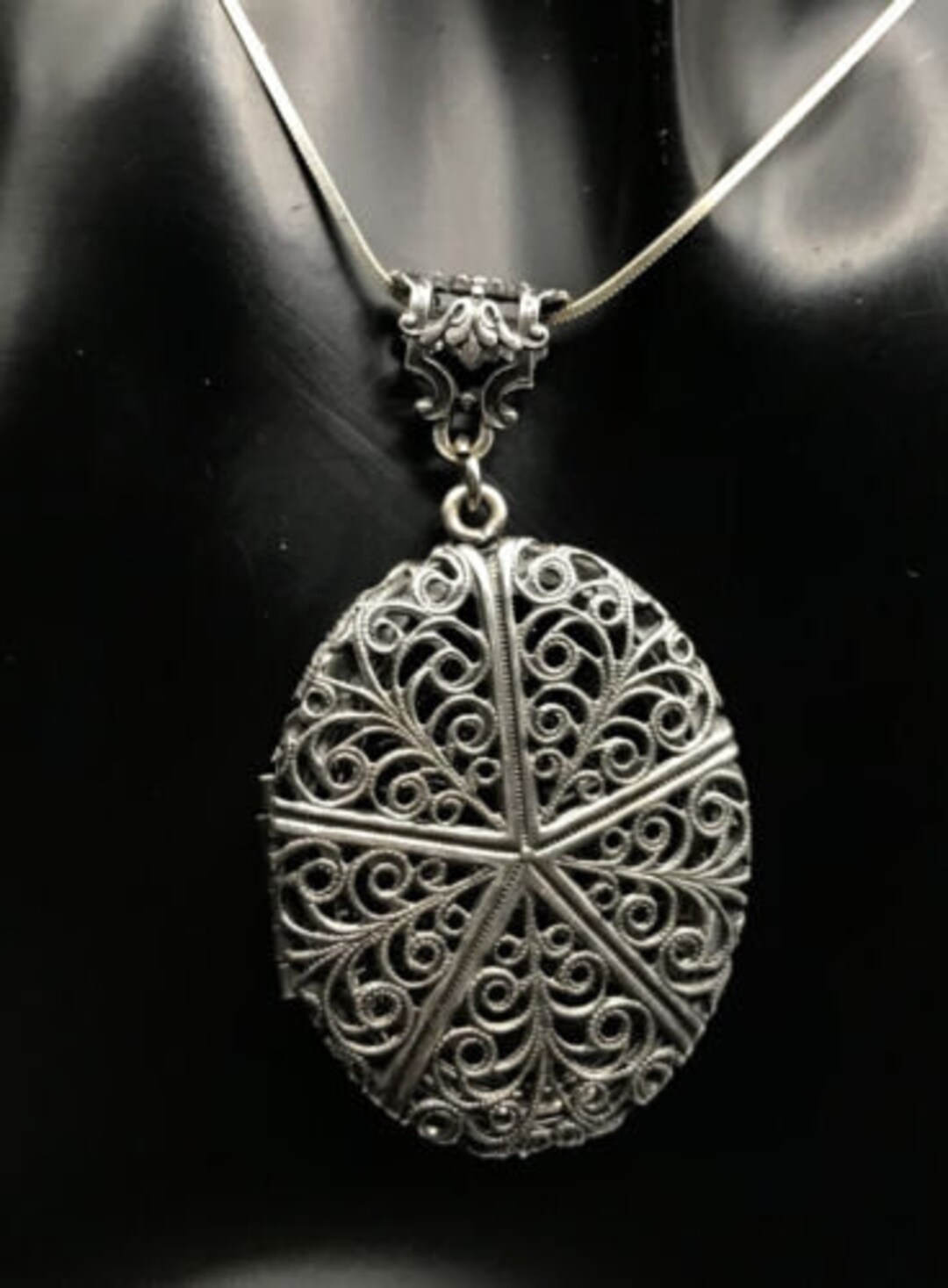HUGE Antique Victorian Sterling Silver Filigree Locket W/ 28 Chain ...