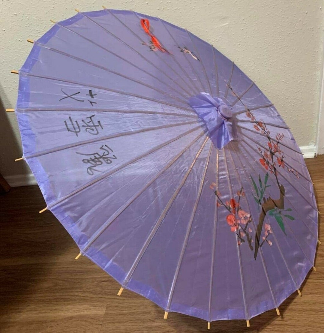 Vintage Asian Purple Floral Parasol Umbrella Hand-painted Floral Silk ...