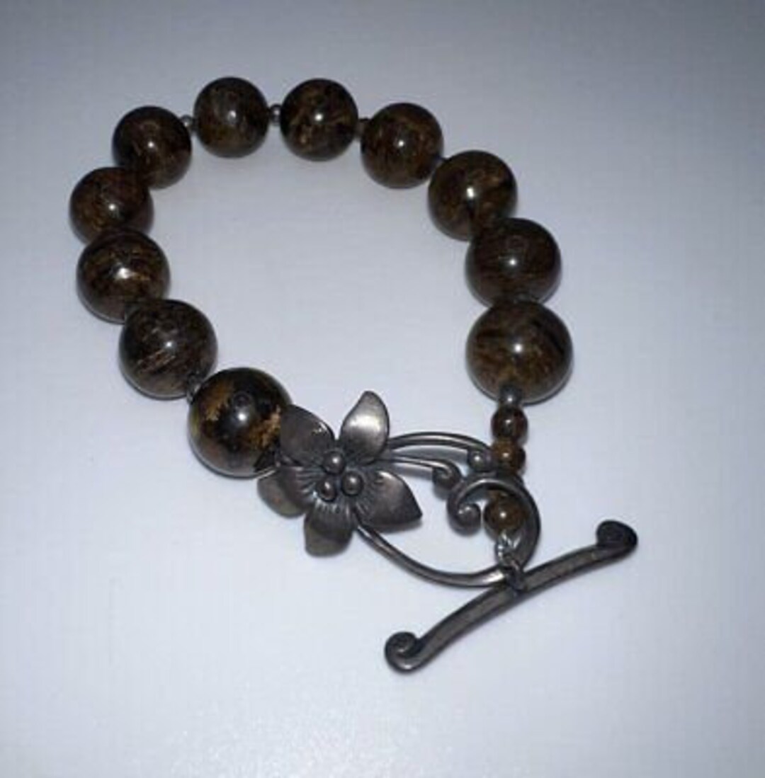 Silpada Sterling Silver Beaded Brown Bronzite Floral Toggle Bracelet ...