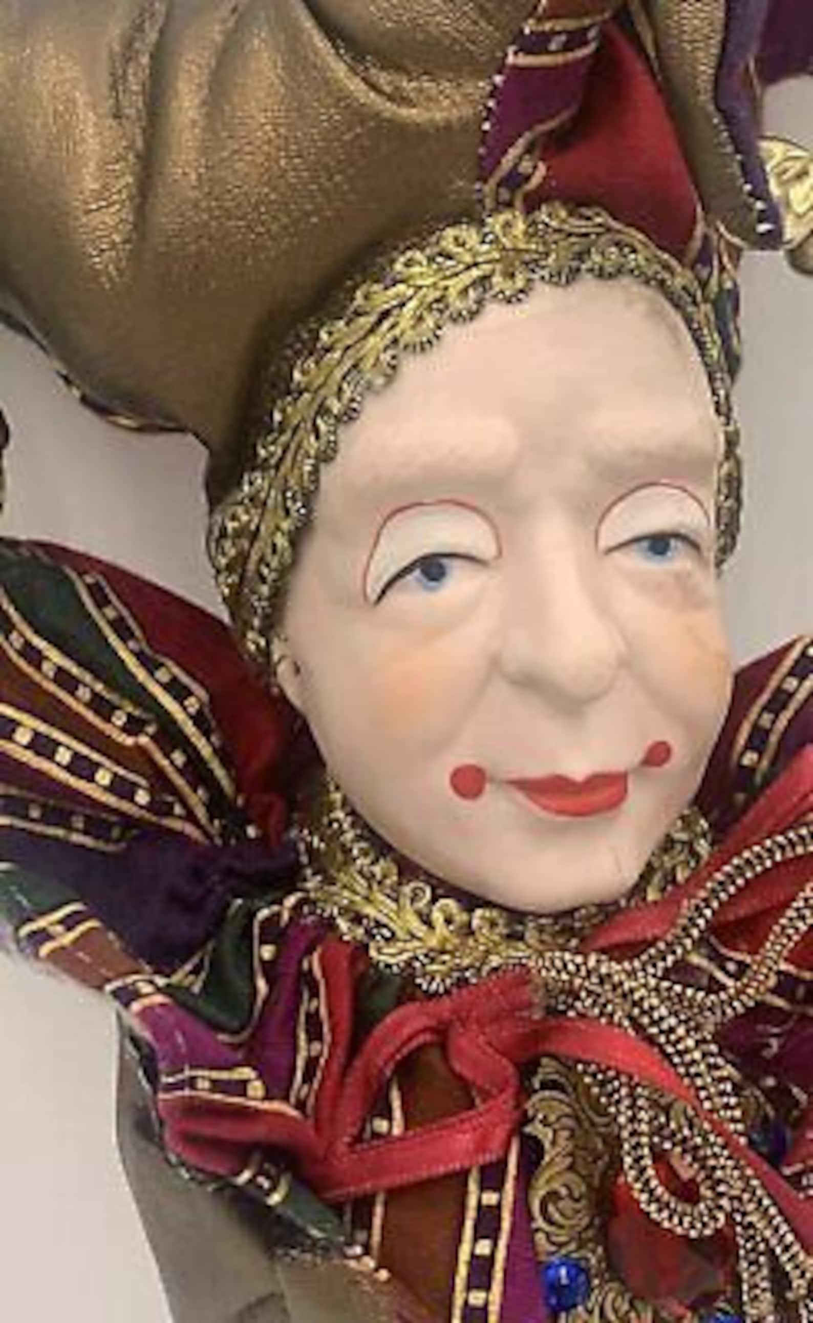 Vintage RARE Jester Doll Harlequin Marotte Puppet Wooden Handle Theatre ...