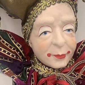 Vintage RARE Jester Doll Harlequin Marotte Puppet Wooden Handle Theatre ...