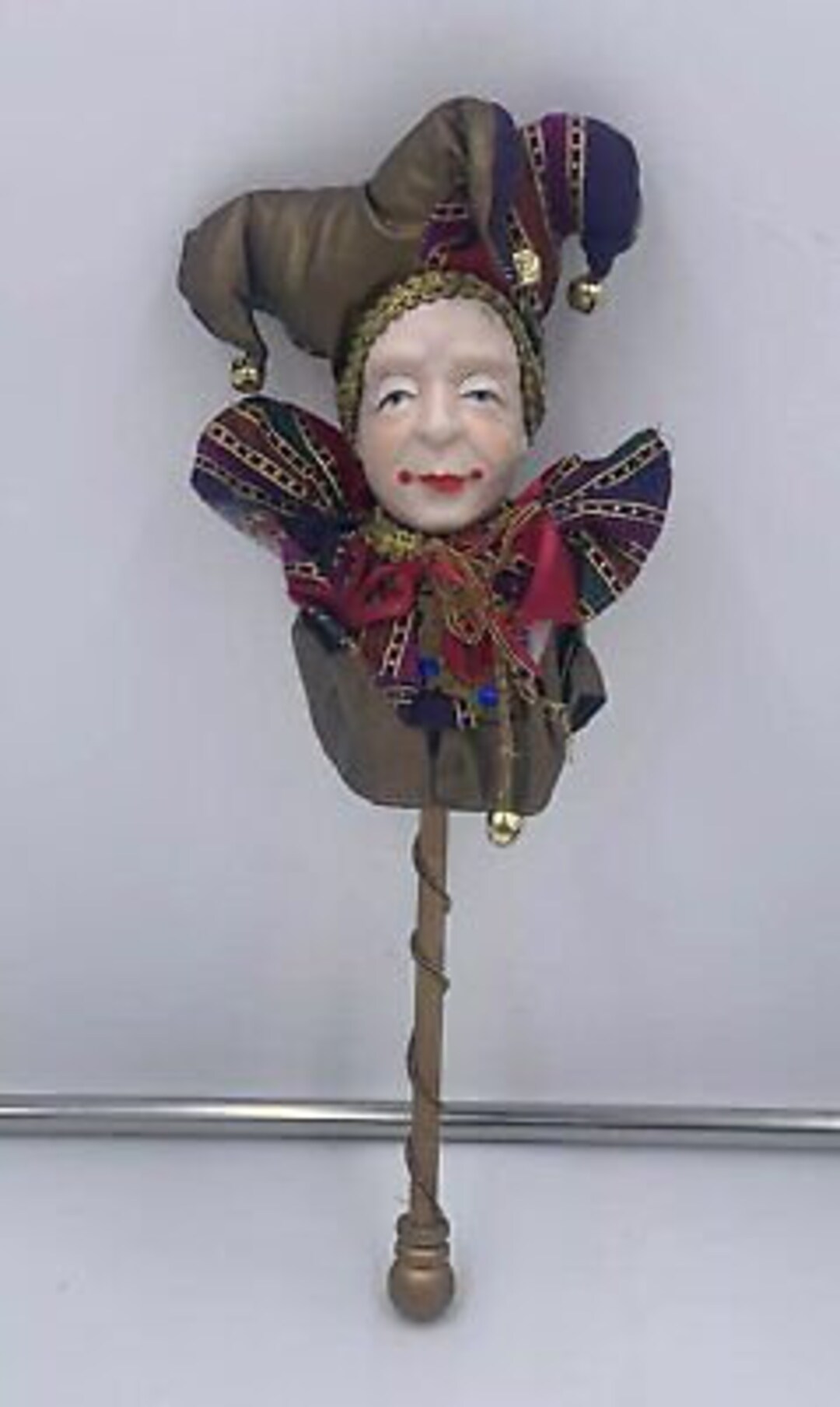 Vintage RARE Jester Doll Harlequin Marotte Puppet Wooden Handle Theatre ...