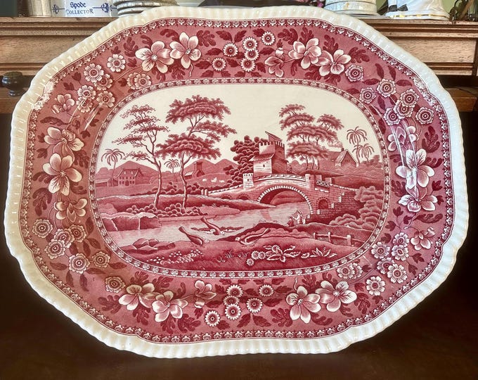 Massive 19+ Inch Vintage C.1940s Copeland “spode’s Tower” Pink/red Serving Platter - Etsy
