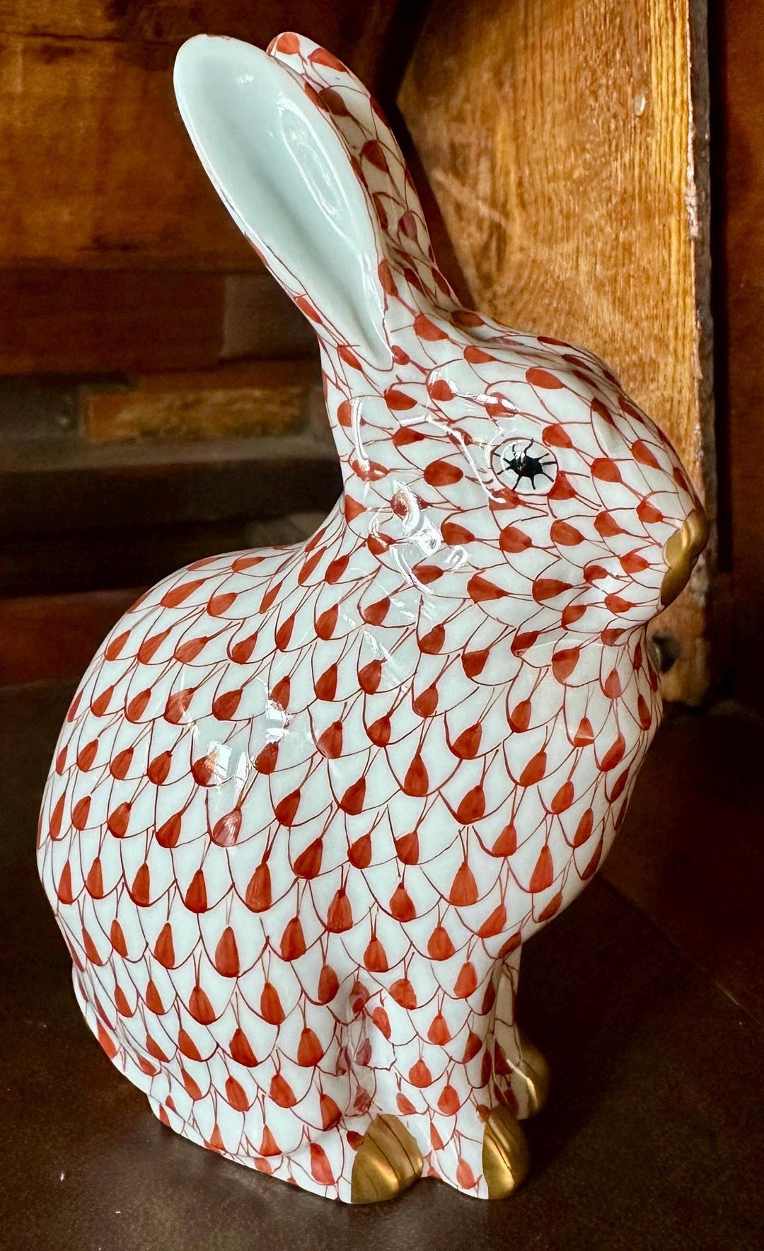 Vintage Herend Hungary Bunny Rabbit Figurine: Handpainted Rust Fishnet ...