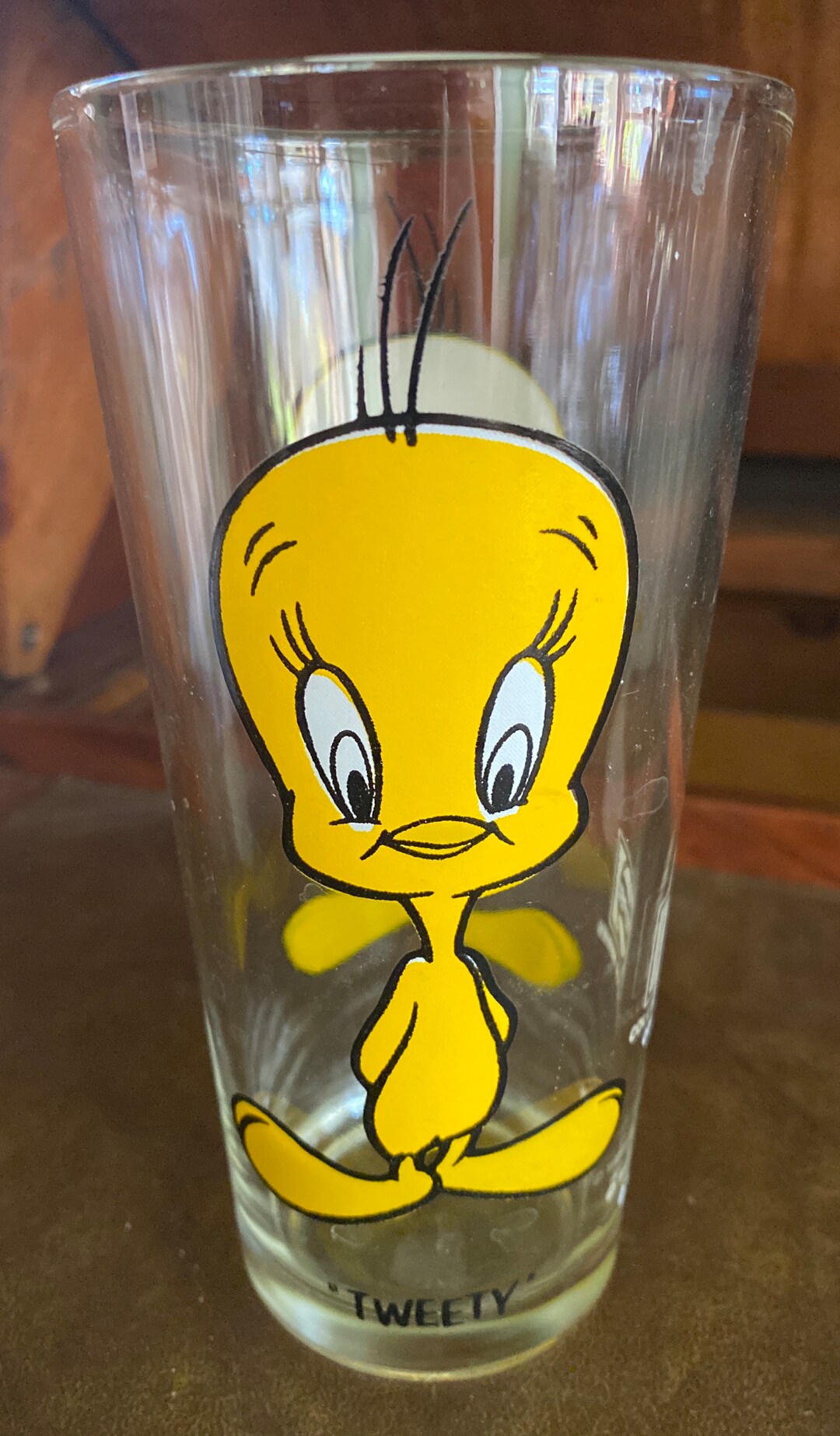 Vintage 1973 Tweety Pepsi personaje de vidrio versión impresa en negro ...