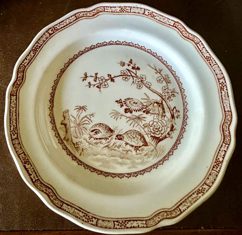 Vintage Furnival’s “quail” Brown Ironstone Bread/dessert Plate - Etsy