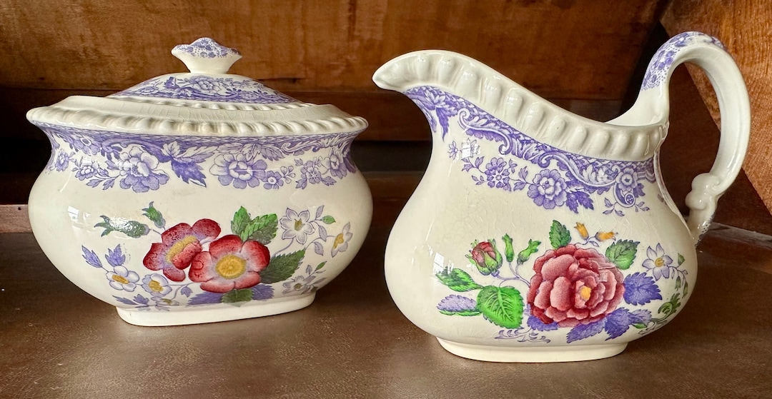 Vintage C.1940s Copeland Spode mayflower Cream & Sugar Set - Etsy