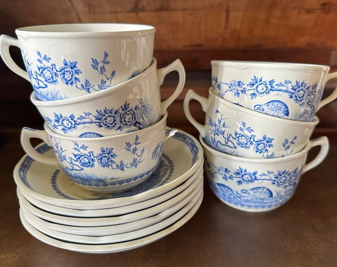 Furnival’s “quail” Blue Transferware Teacup & Saucer Sets - Etsy