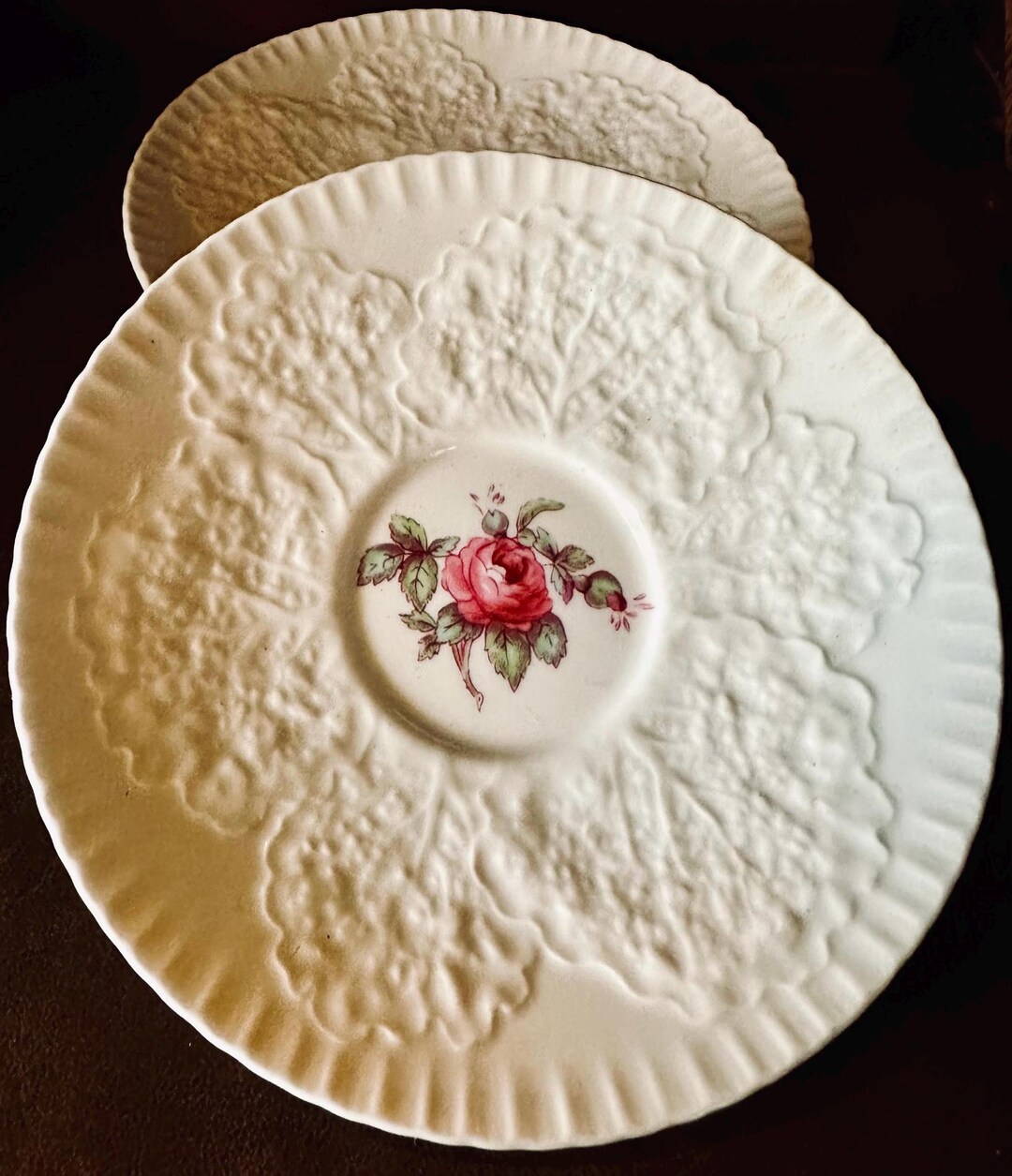 Set of 3 Spode “bridal Rose” Embossed Bone China Saucers - Etsy