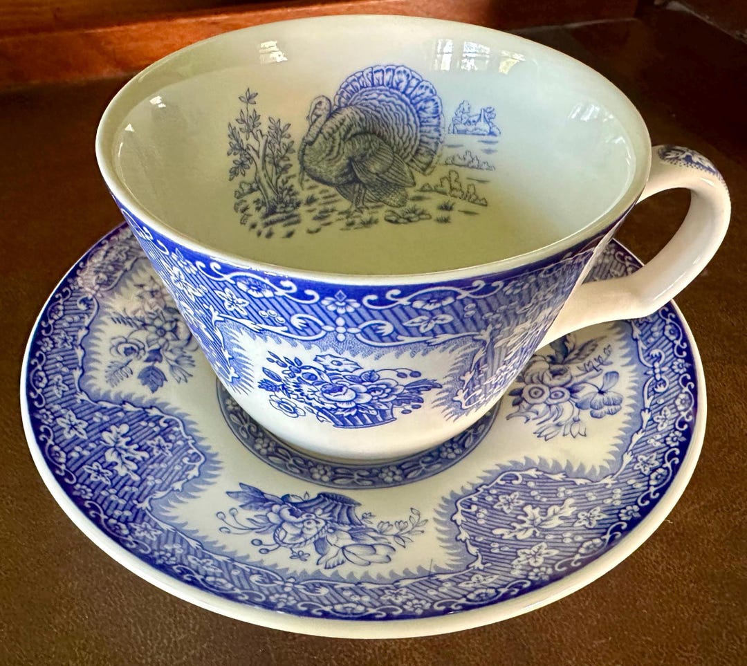 Spode “festival” Thanksgiving Blue Transferware Teacup & Saucer Set - Etsy