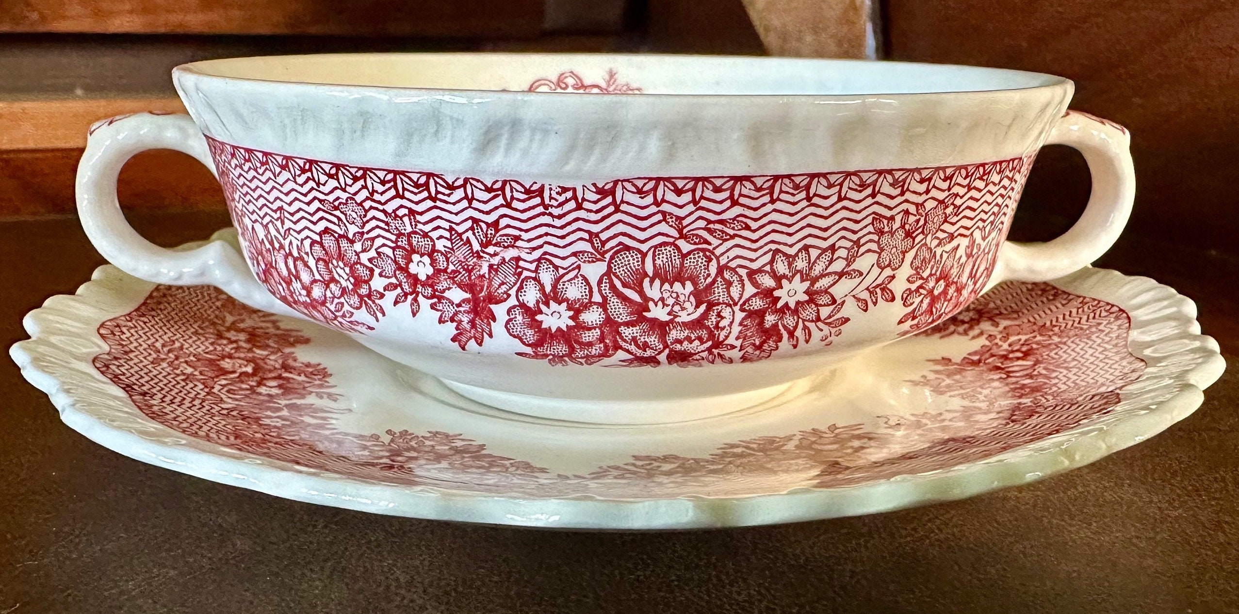 Set of 4 Vintage Mason’s “ascot” Cream Soup Two-handled Bowls W ...