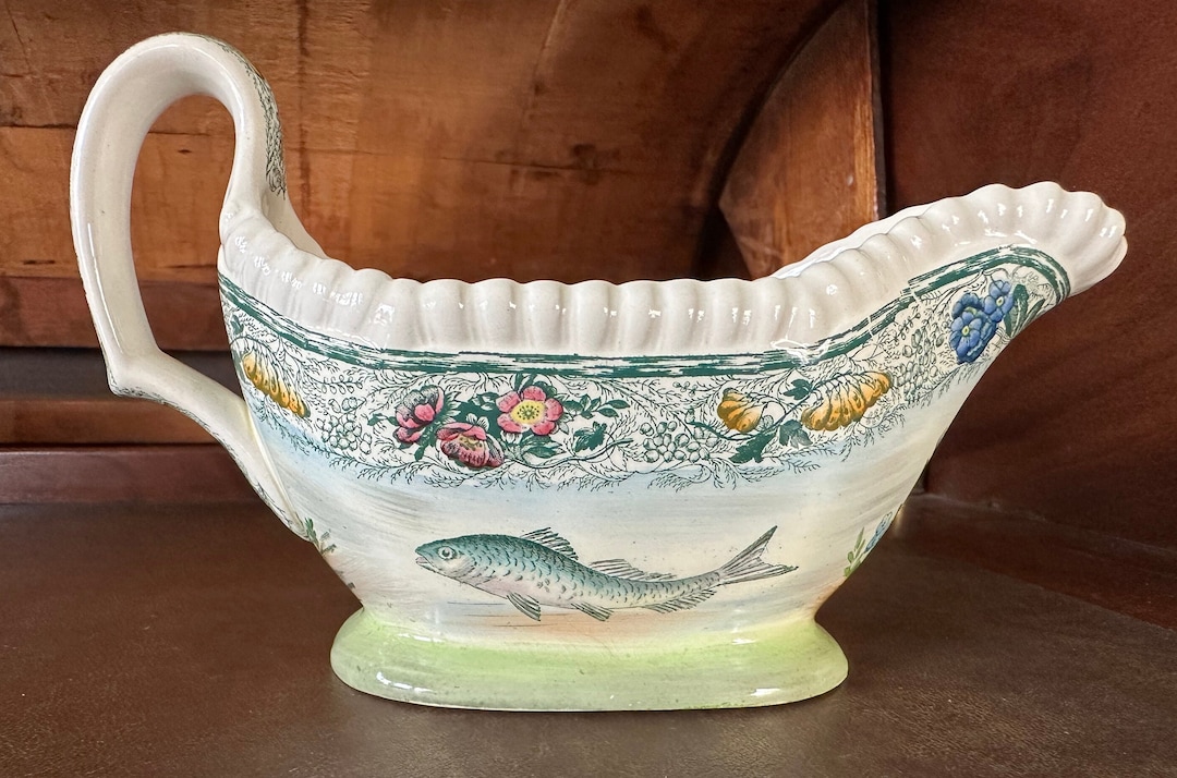1930s Copeland Spode Fish Series Polychrome Transferware Gravy/sauce ...