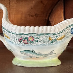 1930s Copeland Spode Fish Series Polychrome Transferware Gravy/sauce ...