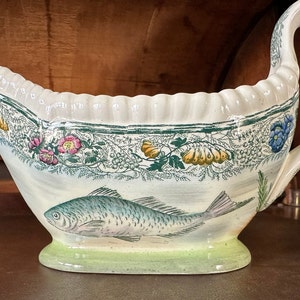 1930s Copeland Spode Fish Series Polychrome Transferware Gravy/sauce ...