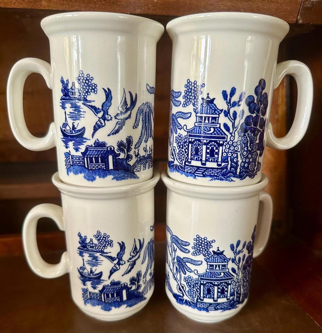 Set of 4 Vintage Churchill “willow” Blue Transferware Mugs - Etsy
