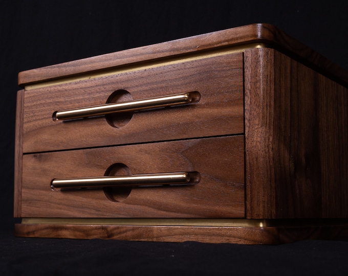 Handcrafted Walnut and Maple Jewelry Box With Custom Brass Handles and ...