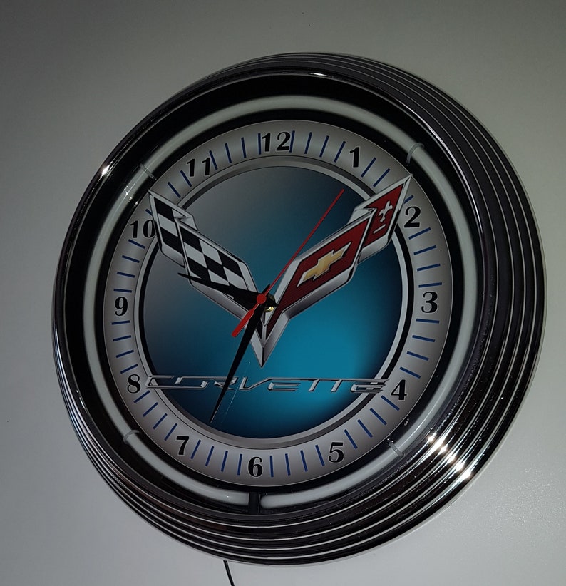 Wall Clock CORVETTE C7 38 cm Wall Clock Illuminated Neon Blue | Etsy