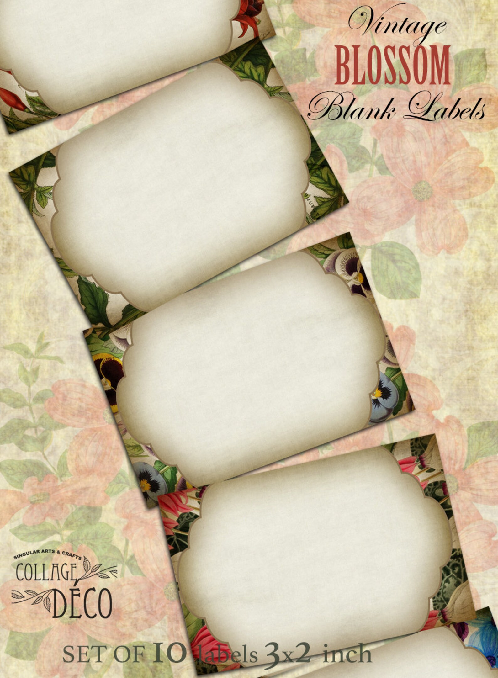 PRINTABLE Botanical Flowers Blank Labels Set, 3x2 Inch Each, Vintage ...