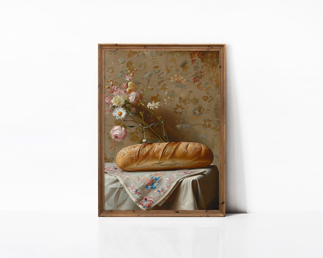 Printable Bread Still Life Painting: Vintage Farmhouse Kitchen Decor ...