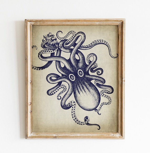 Vintage Giant Octopus Drawing