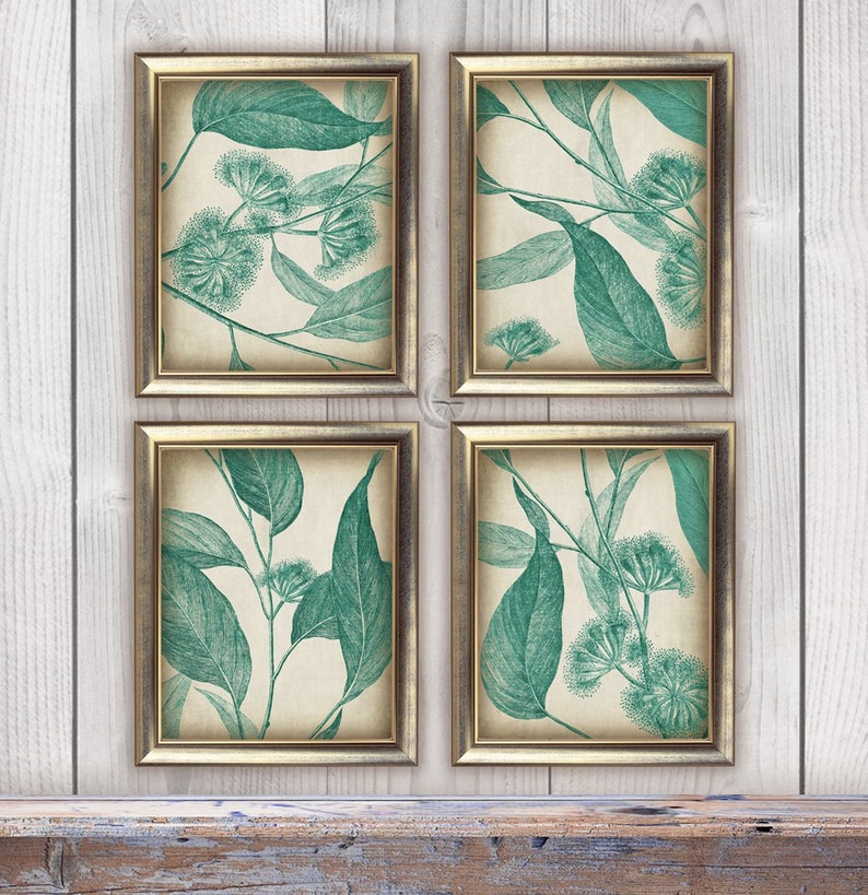 BOTANICAL Print SET of 4 PRINTABLE Green Plants, Eucalyptus Botanical ...
