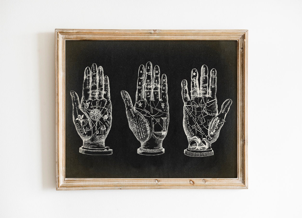 Palmistry Print, PRINTABLE Vintage Illustration, Chiromancy Art Line ...