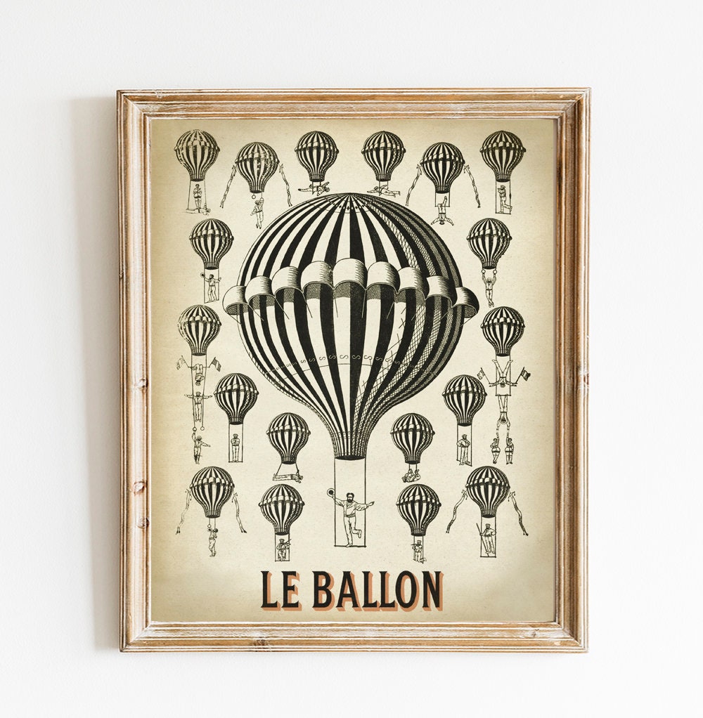 PRINTABLE Antique Hot Air Balloon Print, Vintage Transport Illustration ...