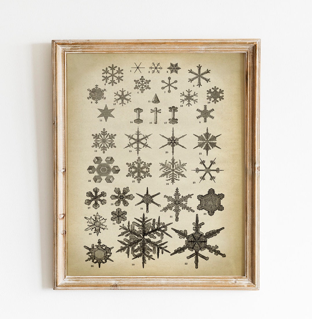 Snowflake Print, PRINTABLE Vintage Snowflake Art, Winter Snow Christmas ...