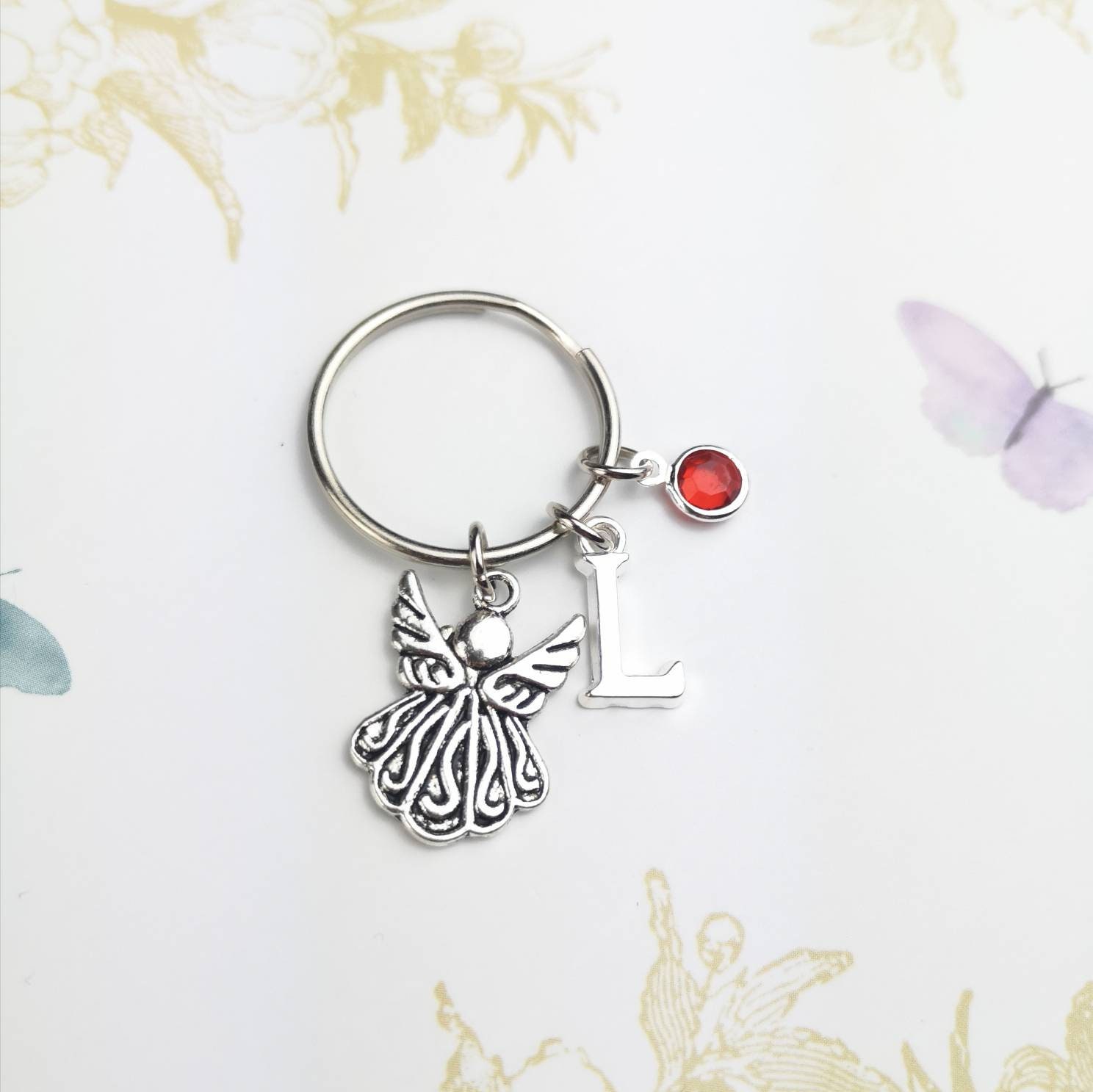 Personalized Angel Keyring, Initial Charm, Stainless Steel Gift - Etsy UK