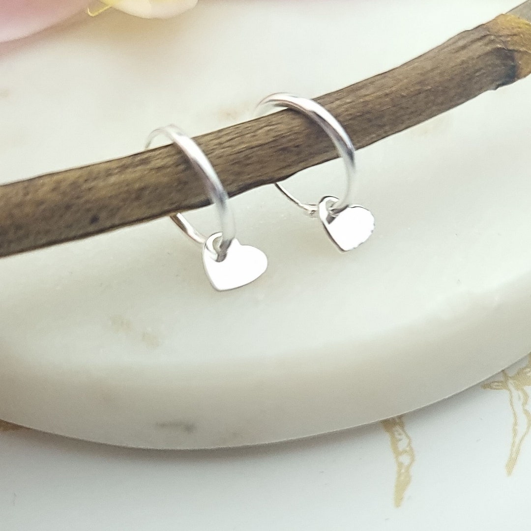 Heart Huggie Hoop Earrings in Sterling Silver, Cute Heart Jewellery ...
