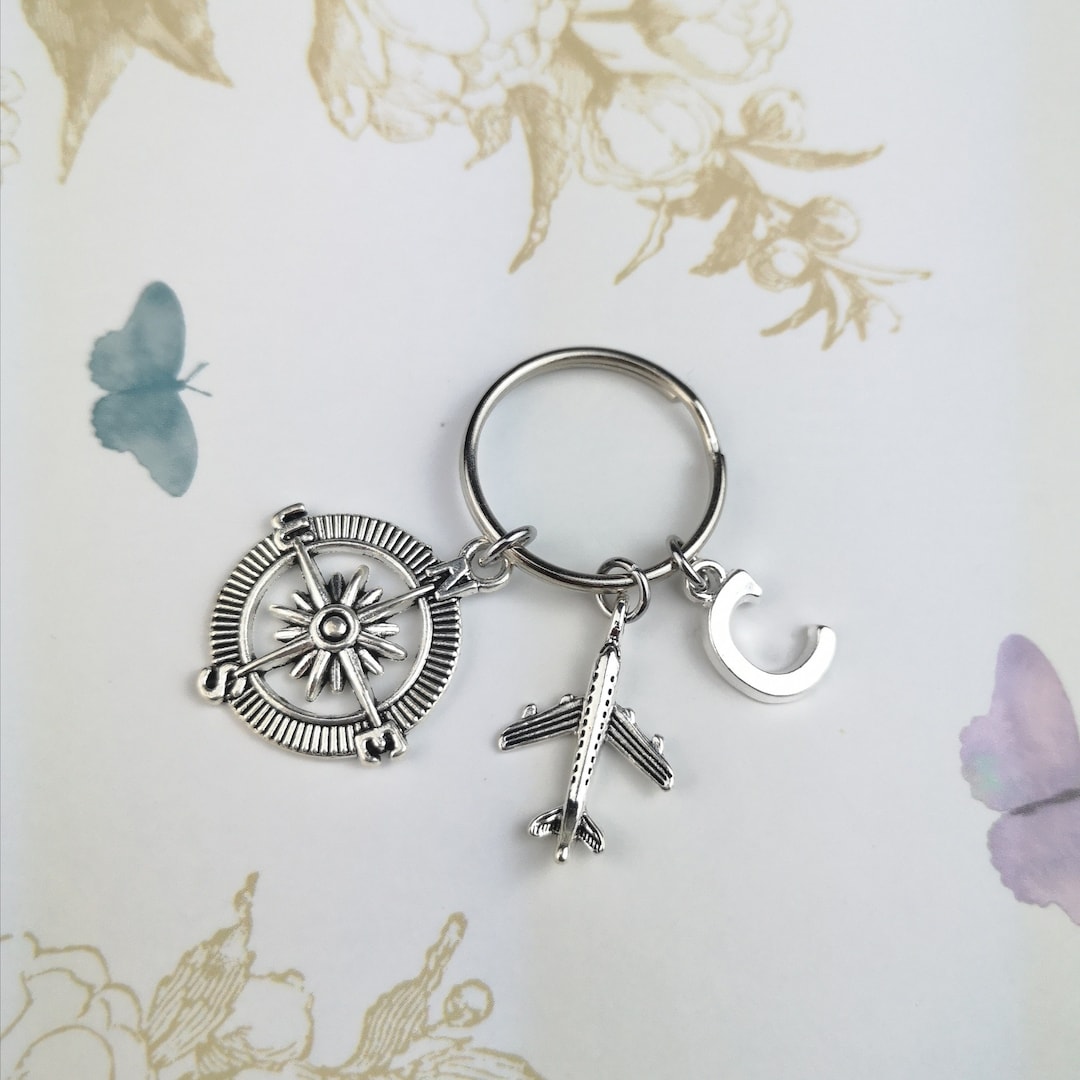 Personalised Compass Keyring, Travel Keychain, Long Distance Gift ...